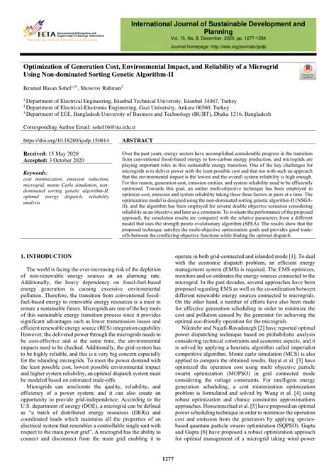 Pdf Optimization Of Generation Cost Environmental Impact And Reliability Of A Microgrid
