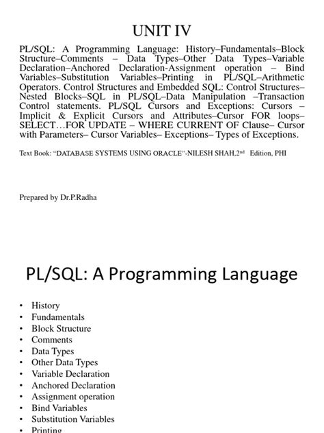 Unitv Dbms Pdf Plsql Control Flow
