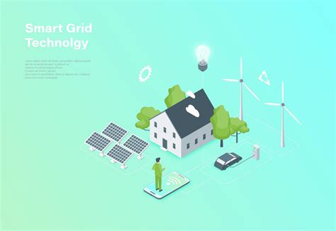 Color Smart Grid Technology With Renewable Energy Concept 3d Isometric