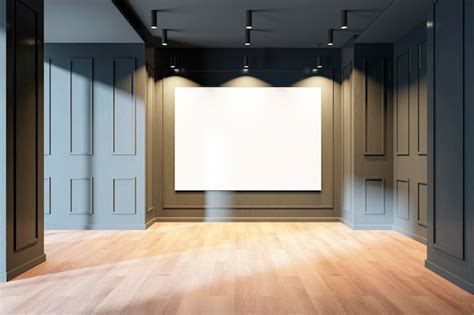 3d 렌더링으로 빈 미술 작품 디스플레이와 스포트라이트와 함께 현대 갤러리 인테리어 프리미엄 사진