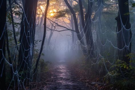 A Park Path Magically Transformed Into A Haunted Halloween Trail Stock