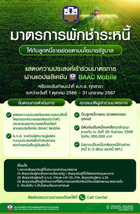 ธ ก ส แนะแจ้งพักหนี้เกษตรกร 3 ปี ผ่านแอปฯ Baac Mobile
