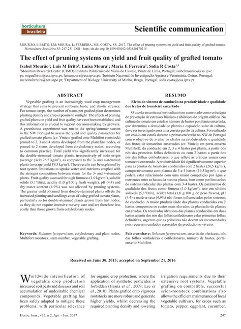 Pdf The Effect Of Pruning Systems On Yield And Fruit Quality Of