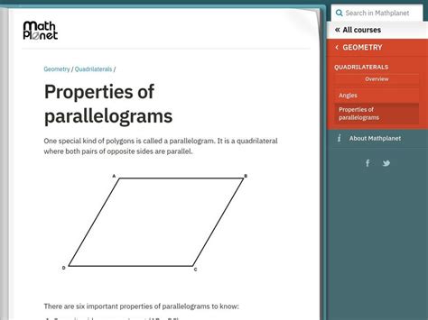 Math Planet Geometry Properties Of Parallelograms Ebook For 9th 10th Grade Lesson Planet