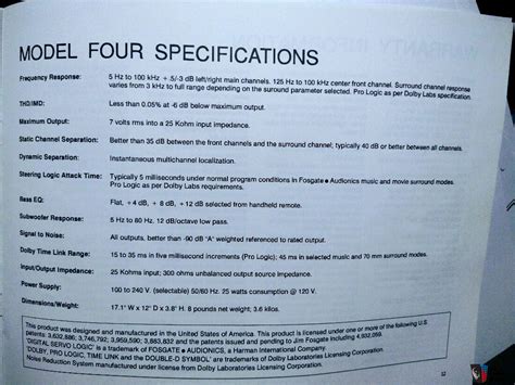 Fosgate Audionics Model Four A V Preamp Surround Processor 85 Photo 2861648 Aussie Audio Mart