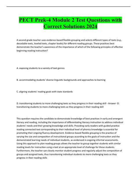 Pect Prek 4 Module 2 Test Questions With Correct Solutions 2024 Pect Stuvia Us