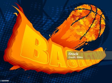 게임에 대한 불타는 빨간 뜨거운 스포츠 공은 이름과 농구 백보드를 통해 날아갑니다 거리와 체육관에서 배경 스포츠 대회 벡터 Championship에 대한 스톡 벡터 아트 및