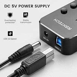RSHTECH Powered USB Hub Aluminum Port USB Hub With V A Power Supply And Individual On