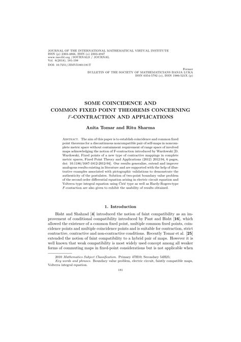 Pdf Some Coincidence And Common Fixed Point Theorems Concerning F Contraction And Applications