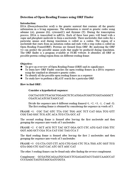 Detection Of Open Reading Frames Using Orf Finder Pdf