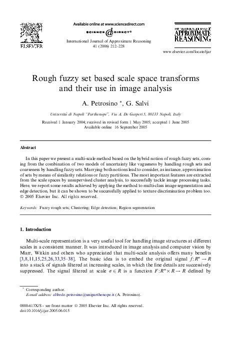Pdf Rough Fuzzy Set Based Scale Space Transforms And Their Use In Image Analysis