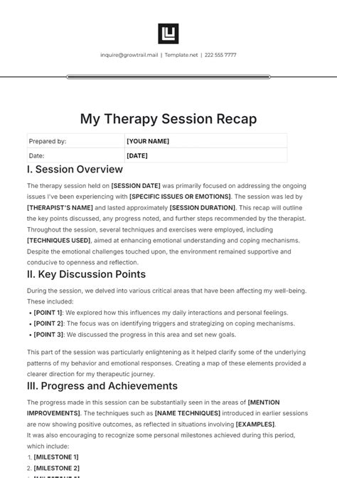 Free My Therapy Session Recap Template To Edit Online