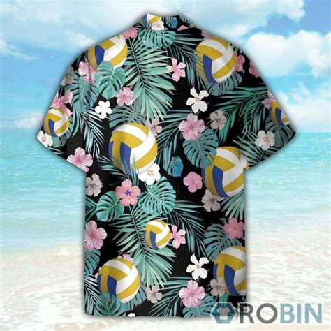 Volleyball Tropical Leaves Pattern Hawaiian Shirt Robinplacefabrics