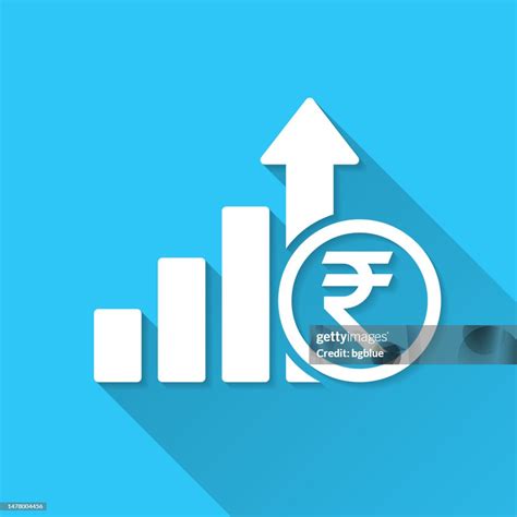 Indian Rupee Rate Increase Icon On Blue Background Flat Design With Long Shadow High Res Vector