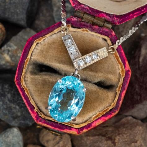 Oval Cut Aquamarine And Diamond Necklace 14k White Gold