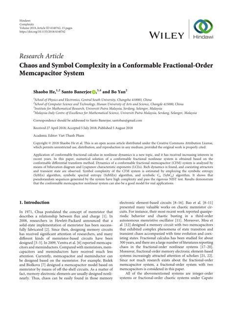 Pdf Chaos And Symbol Complexity In A Conformable Fractional Order Memcapacitor System