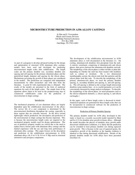Pdf Microstructure Prediction In A356 Alloy Castings