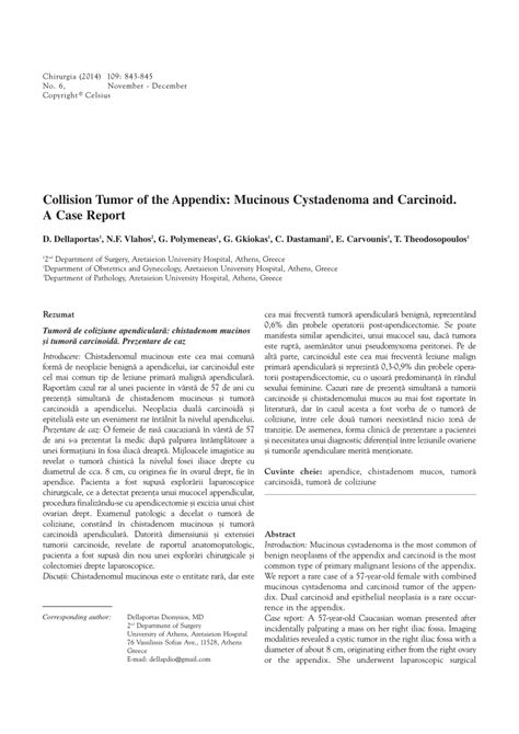 Pdf Collision Tumor Of The Appendix Mucinous Cystadenoma And Carcinoid A Case Report