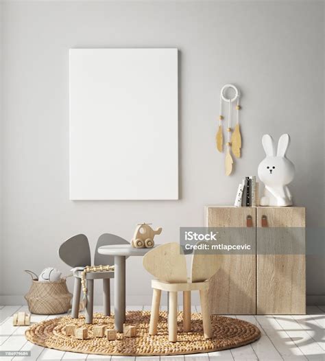 어린이 침실의 포스터 프레임 스칸디나비아 스타일의 인테리어 배경 3d 렌더링 프레임에 대한 스톡 사진 및 기타 이미지 프레임 아기방 형판 Istock