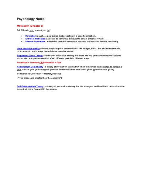 Psych Lecture Notes 11 Psychology Notes Motivation Chapter 8 Eq Why Do You Do What You Do