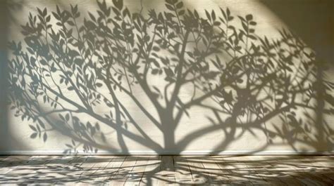 A Trees Shadow Stretches Across A Wall Its Branches Reaching Towards The Light Premium AI