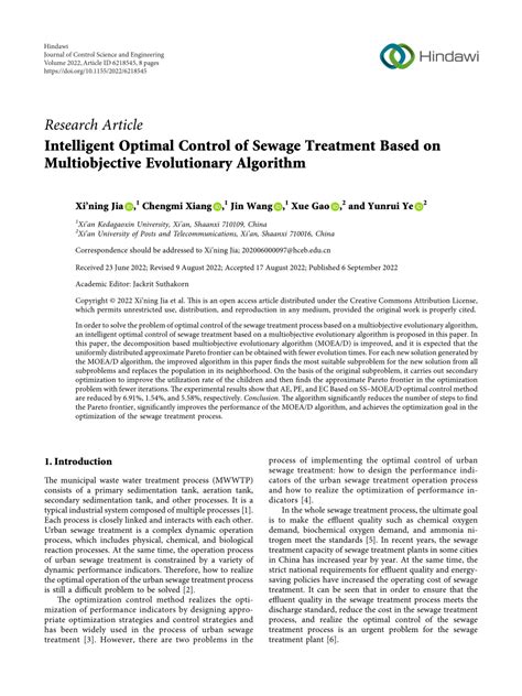Pdf Intelligent Optimal Control Of Sewage Treatment Based On Multiobjective Evolutionary Algorithm