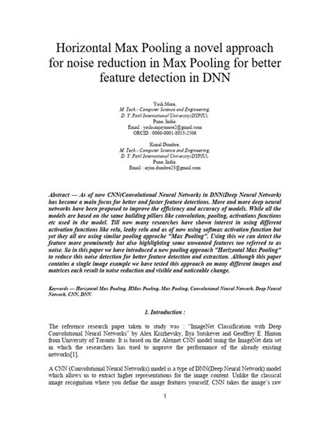 Horizontal Max Pooling A Novel Approach For Noise Reduction In Max