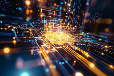 Futuristic Quantum Computer Processing Data With Glowing Circuits Stock