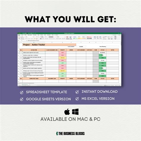 Project Action Tracker Template Project Management Spreadsheet Action