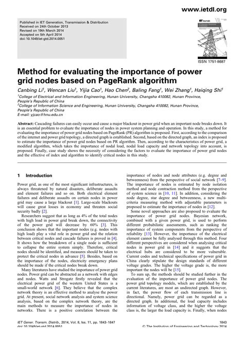 Pdf Method For Evaluating The Importance Of Power Grid Nodes Based On