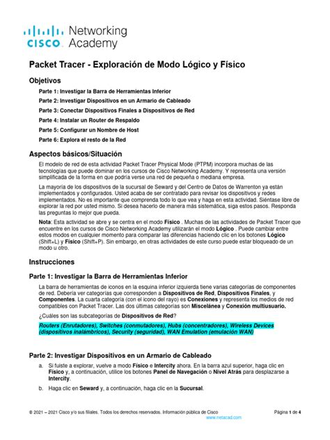 1 0 5 Packet Tracer Logical And Physical Mode Exploration 133553 Manuel Encarnación G4 Pdf