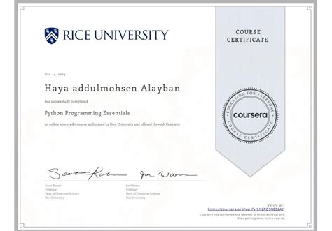 Haya Alayban On Linkedin Course Certificate Of Python Programming Essential Managed On 14th Of