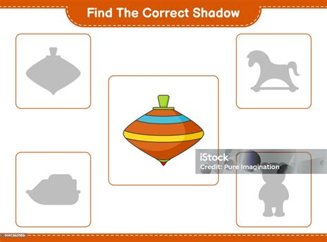올바른 그림자를 찾으십시오 소용돌이 장난감의 올바른 그림자를 찾아 일치시킵니다 교육 어린이 게임 인쇄 워크시트 벡터 일러스트 레이 션 검사자에 대한 스톡 벡터 아트 및 기타