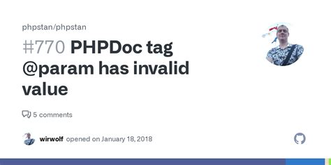 phpdoc tag param has invalid value · issue 770 · phpstan phpstan · github