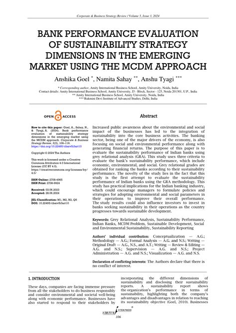 Pdf Bank Performance Evaluation Of Sustainability Strategy Dimensions In The Emerging Market