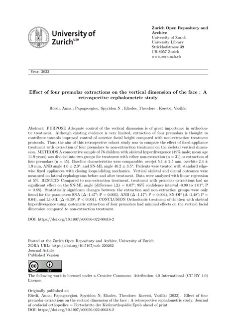 Pdf Effect Of Four Premolar Extractions On The Vertical Dimension Of The Face A