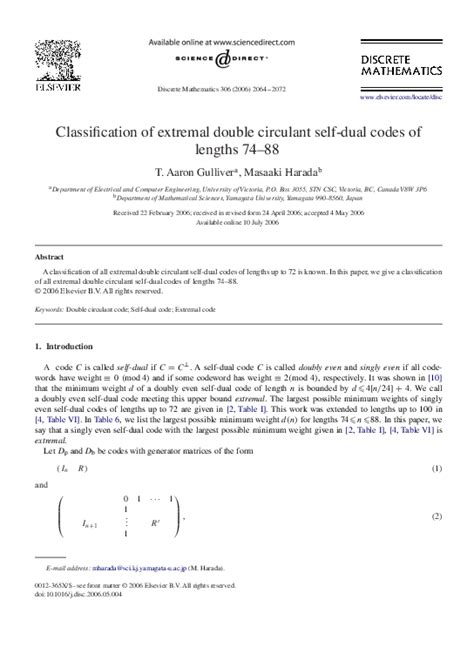 Pdf Classification Of Extremal Double Circulant Self Dual Codes Of