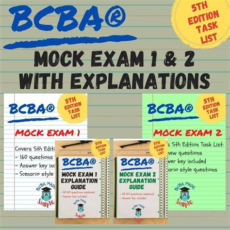 5th Edition Task List BCBA Mock Exam 1 2 160 Questions Each Explanation Guides Board