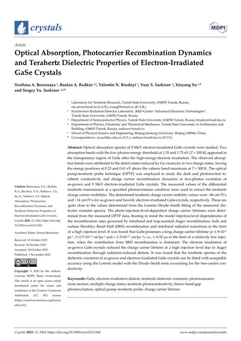Pdf Optical Absorption Photocarrier Recombination Dynamics And Terahertz Dielectric