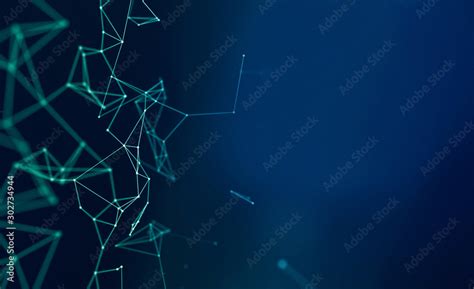 Abstract Geometric Plexus With Triangular Cells Connecting Dots Background In Classic Blue