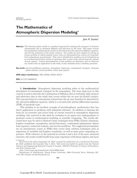 Pdf The Mathematics Of Atmospheric Dispersion Modeling