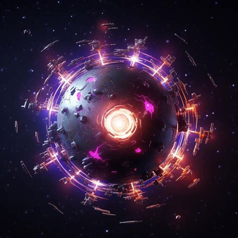 Premium Photo Glowing Spaceship Orbits Sphere In Deep Space