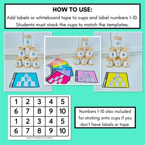 Number Stacks Cup Stacking Templates Numbers 1 10 Mixed Manipulatives