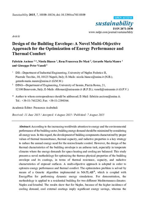 Pdf Design Of The Building Envelope A Novel Multi Objective Approach For The Optimization Of