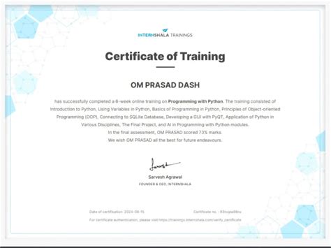 Om Prasad Dash On Linkedin Python Internshala Learning