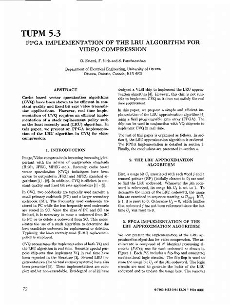 fpga implementation of the lru algorithm for video compression ieee