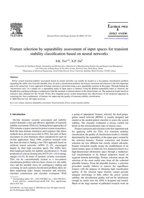 Pdf Feature Selection By Separability Assessment Of Input Spaces For