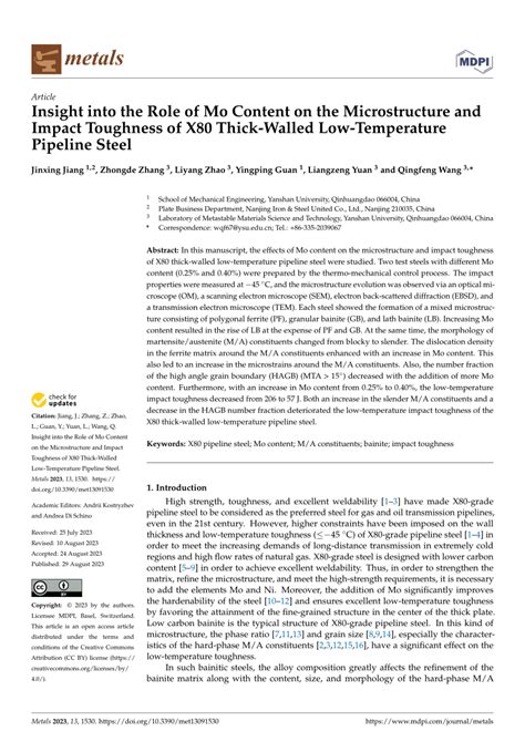 Pdf Insight Into The Role Of Mo Content On The Microstructure And Impact Toughness Of X80