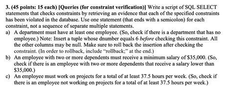 3 45 Points 15 Each [queries For Constraint