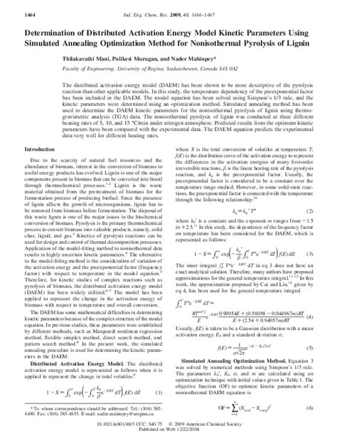 Pdf Determination Of Distributed Activation Energy Model Kinetic
